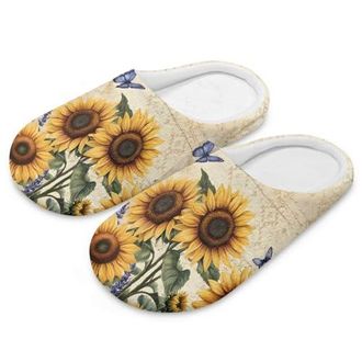 Coloranimal Pantoufles dint&eacute;rieur r&eacute;utilisables en coton pour femme - Pour chambre dinvit&eacute;s - Chaussures dint&eacute;rieur tendance &agrave; bout ferm&eacute;, Papillon tournesol vint