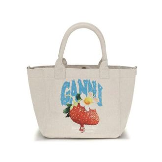 Ganni Strawberry Print Canvas Tote Bag - - Bags - Damen - Beige - ONE SIZE