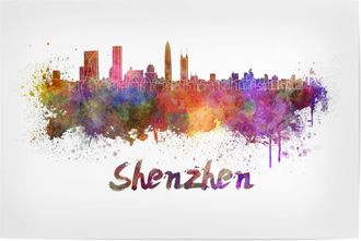 artboxONE Poster 150x100 cm St&auml;dte SHENZHEN-Skyline im Aquarell-x - Bild Skyline denkm&auml;ler Farbe