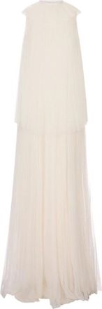 Fabiana Filippi Femme, Robes, Blanc, Taille: 36 FR Abito lungo collo vogatore balza in tulle pliss&eacute; soleil