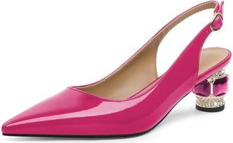 EDEFS Escarpins Slingback Femme Polyvalents Talon Bas Bloc 5 cm Cuir Verni Bout Pointu avec Strass Cristal pour Mariages Gala Tapis Rouge & Tenue Quotidienn