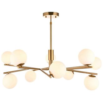Endon Lighting Aaron Suspension multi-bras, plaque en laiton vieilli bross&eacute; et verre opale mat, 10 ampoules G9
