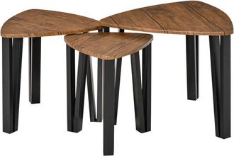 HOMCOM Homcom - Ensemble de 3 tables basses gigognes encastrables style industriel piètements métal noir en épingle plateaux aspect bois de noyer
