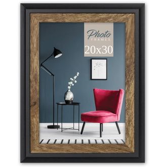 Matches 21 Moderner Echtholz Bilderrahmen für 20x30 cm / Din A4 Bilder - Fotohalter mit Passepartout Holz-Rahmen in schwarz braun - Vintage Fotorahmen als Wohnzi