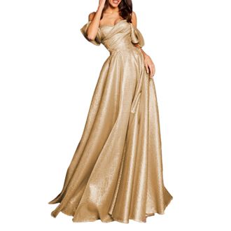 Generic Abend Kleid-Frauen Pailletten Lange Satin Schulterfrei Brautjungfer Kleid Formelle Abendkleider Kleid Abendkleid Damen Elegant für Hochzeit Abendkleid