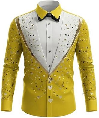 Generic Chemise &agrave; manches longues pour homme - Imprim&eacute; 3D - Pour la Saint-Valentin - Amusante - Funky - Chemise de loisirs - Boutonn&eacute;e - Fleurs - Facile &agrave; rep