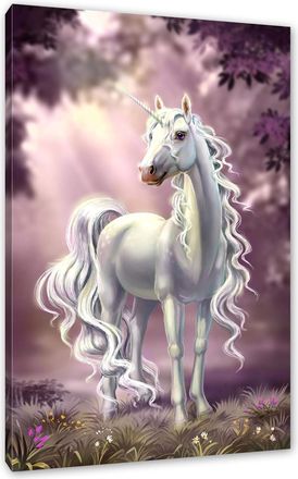 Pixxprint Pink &auml;ugiges Einhorn im rosa M&auml;rchenwald, Gr&ouml;&szlig;e: 60x40cm, Leinwandbild, fertig gespannt, Wandbild, Dekoration, Kunstdruck, kein Poster