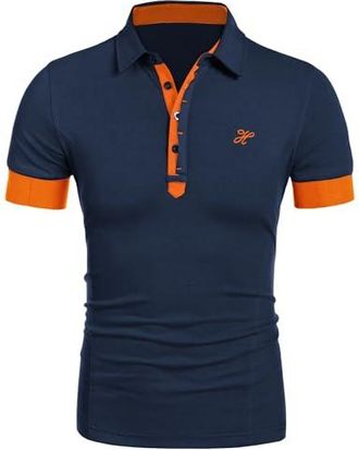 Coofandy Polo Chemise &agrave; Manches Courtes pour Hommes Polo pour Hommes T-Shirts brod&eacute;s Chemises de Coupe r&eacute;guli&egrave;re Chemises de Sport d&eacute;t&eacute; Golf (Orange Marine XL)