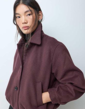 Mango Teen Kurzjacke mit Ballon-Saum und Knopfleiste in Burgunderrot