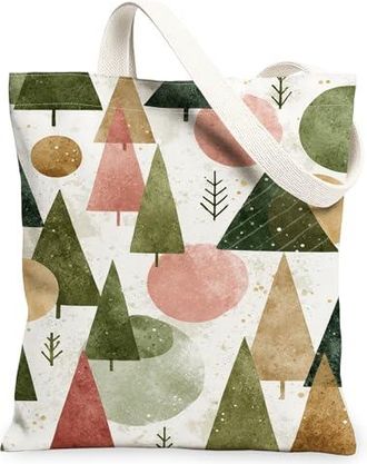 Generic Sacs fourre-tout en toile motif arbre de vacances, sacs d&eacute;picerie r&eacute;utilisables, rustiques, l&eacute;gers, lavables avec bandouli&egrave;re, multicolore, 13x15 Inch