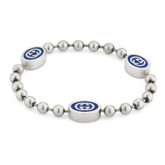 Gucci Armband aus Sterlingsilber und blauem Emaille mit Interlocking G-Details - - Accessories - Damen - Grau - ONE SIZE