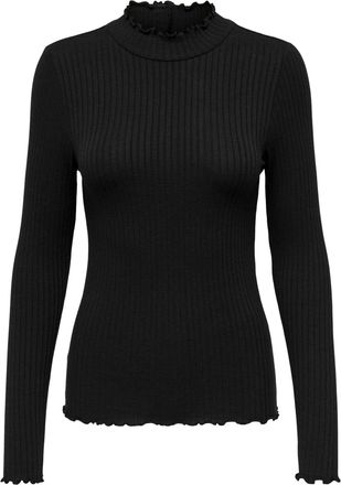 Jacqueline de Yong JdY Damen D&uuml;nnes Langarm Shirt Basic Rundhals Stehkragen Longsleeve Stretch Oberteil JDYFRANSISKA, Farben:Schwarz, Gr&ouml;&szlig;e:XXL