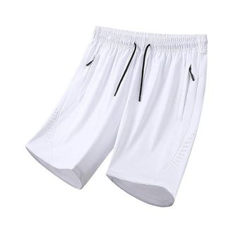 Generic Short court pour homme en soie glac&eacute;e - L&eacute;ger et respirant - Poche avec fermeture &eacute;clair - Taille &eacute;lastique - Cordon de serrage - Short de fitness - P
