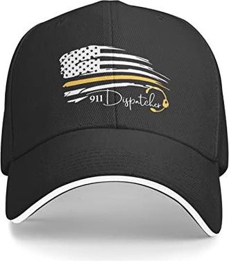 Generic Sun Protection Casquettes Num&eacute;ro 911, R&eacute;partiteur, Ligne Jaune Or Mince, Drapeau Am&eacute;ricain Vintage Casquette De Baseball Unisexe Sunhat pour Sports Hi