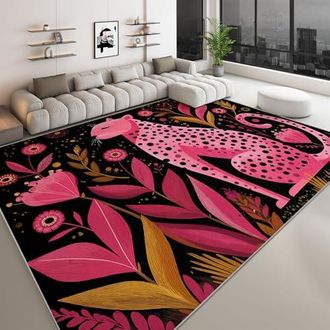 Generic Tapis Lavable &agrave; Poils Courts, Tapis Antid&eacute;rapant Doux Graffiti Plantes Animaux L&eacute;opard pour Salon Salle &agrave; Manger Chambre &agrave; Coucher et Bureau - D&eacute;corat