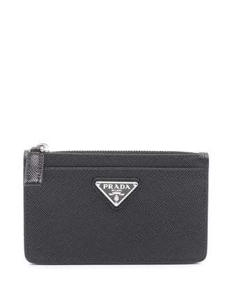 Prada porte-monnaie en cuir Saffiano &agrave; logo (2013-2025) - Noir