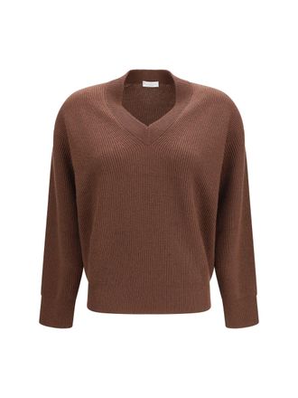 Brunello Cucinelli Cashmere V-Neck Sweater - Brown