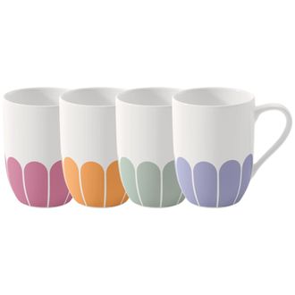Villeroy & Boch Fleur Couleur Henkelbecher-Set 4-teilig, Becher f&uuml;r Kaffee & Hei&szlig;getr&auml;nke, Tassen mit Griff, Kaffeebecher, Kaffeetassen, Sp&uuml;lmaschinenfest & Mikrowell