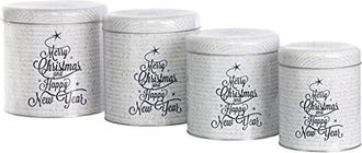 Brandsseller Lot de 4 Bo&icirc;tes &agrave; Biscuits Bo&icirc;tes &agrave; P&acirc;tisserie Bo&icirc;tes de No&euml;l Forme cylindrique en M&eacute;tal - Motif: Merry Christmas Happy New Year