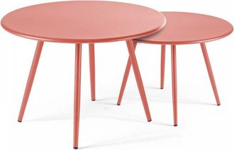 Oviala Lot de 2 tables basses de jardin en acier argile 50 cm - Palavas