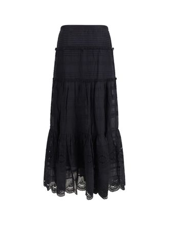 Isabel Marant Womens Paoline Long Cotton Skirt Black Viscose; Cotton; Fabric