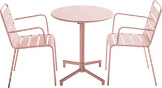 Oviala Gartentisch und 2 Sessel aus Metall, Puderrosa - Palavas
