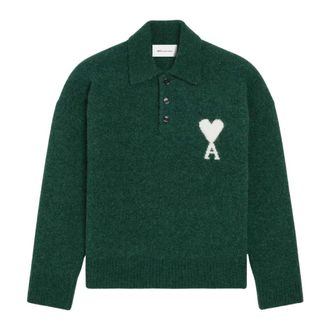 Ami Alpaka Strick Polo - - Knitwear - Herren - Gr&uuml;n - 2XL