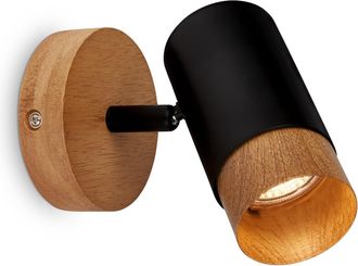 Briloner Leselampe, Wandleuchte Innen, Lampe, Lampenschirm Holz, Wandlampe Innen, Schwenkbar, Wohnzimmerlampe, Schwarz-Holz