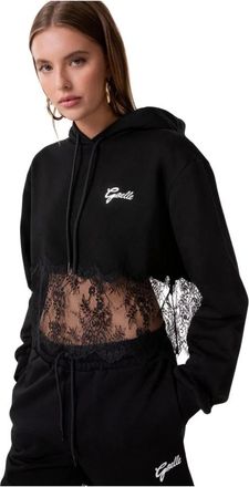 Ga&euml;lle Paris Femme, Sweatshirts et sweats &agrave; capuche, Noir, Taille: 38 FR Cropped Sweat &agrave; capuche avec Bande de Dentelle