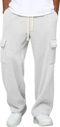 Generic Pantalon cargo d&eacute;contract&eacute; et tendance pour homme - Taille &eacute;lastique - L&eacute;ger et extensible - Confortable - Pour le sport et les voyages, blanc, 3XL