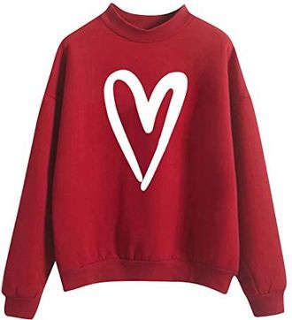 Generic Sweat &agrave; capuche imprim&eacute; &agrave; col rond pour femme 2026, Rouge, XL