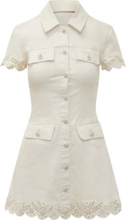 Self Portrait Femme, Robes, Beige, Taille: 40 FR Flower Embroidered Cotton Mini Dress