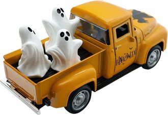 Generic Geister-Ornament in einem Retro-LKW - Mini-Figur im Vintage-Stil für die Halloween-Feier, Tisch mit thematischem Zubehör | Regal und Schreibtisch für 