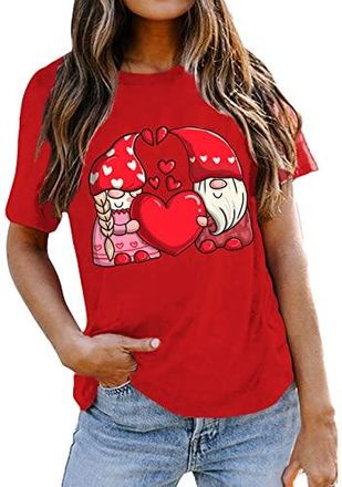 Generic T-shirts surdimensionn&eacute;s pour femmes Saint-Valentin T-shirt pour femmes avec imprim&eacute; mignon dessin anim&eacute; amour col rond manches courtes pour style rom