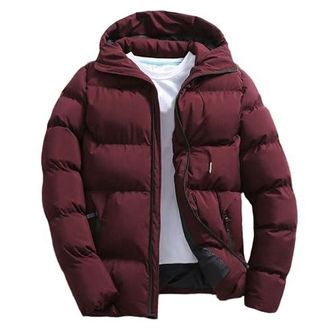 Generic Doudoune dhiver à capuche pour homme avec capuche - Manteau chaud en duvet alternatif imperméable, rouge vin, 3XL