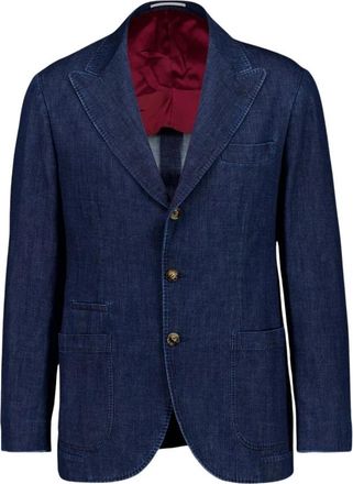 Brunello Cucinelli Homme, Vestes, Bleu, Taille: XL Blazer D&eacute;structur&eacute; en Denim Medium