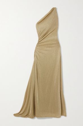 Tove Vivien Asymmetrisches Maxikleid Aus Metallic-strick Mit Raffungen - Gold