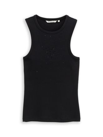 Tom Tailor Damen 1048975 RIPP-Top mit Glitzer, 14482-Deep Black, M