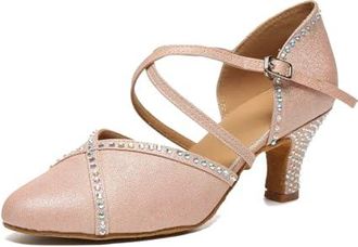 Minitoo Chaussures de danse avec strass pour femme talon moyen latin pompes de salle de bal L475, 38 EU