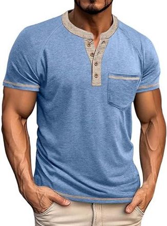 Generic Polo actif pour homme - T-shirt de sport - Col rond - T-shirt de loisirs - T-shirt &agrave; manches courtes - Pour lext&eacute;rieur - Polo sportif - Henley pour ho