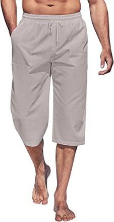 Minetom Bermuda Homme Short Cargo Pantalon 3/4 Pantacourt Décontracté Taille Élastiquée Short De Plage avec Poches Pantalon Court Outdoor A Gris XL