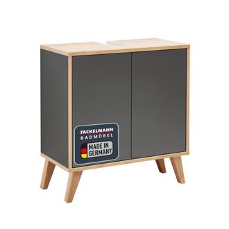 Fackelmann Finn Badmöbel Set 2 Teile/Waschbeckenunterschrank mit Push-to-Open / 4 Holzfüße/Badschrank mit 2 Türen/Korpus & Front: Schwarz/Rahmendekor & Füße: Bra