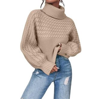 Generic Pull pour femme - Col haut - Manches longues - Couleur unie - Tricot de style europ&eacute;en et am&eacute;ricain - Chaud et confortable - Pour lautomne et lhiver -