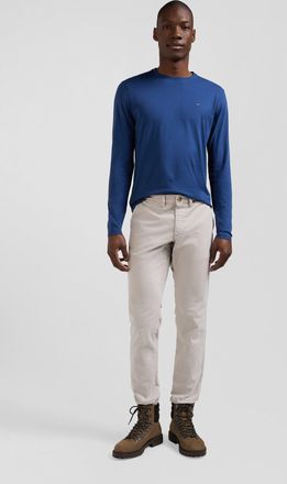 Eden Park T-shirt Manches Longues Uni En Coton Bleu Coupe Regular