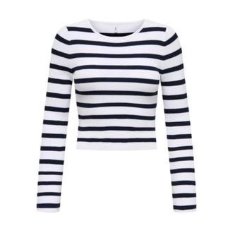 Only Only, Femme, Pulls, Blanc, Taille: 40 FR Tricot &agrave; Manches Longues Ray&eacute; avec Col Rond