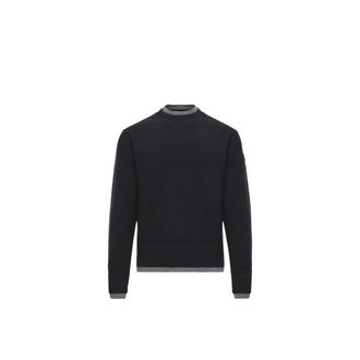Moncler Moncler Pull En Laine Et Cachemire &Agrave; Logo En Cuir, Homme, Bleu, Taille: 3xl