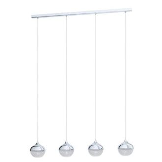 Eglo Suspension Mioglia 1, lampe &agrave; 3 flammes, &eacute;l&eacute;gante, en acier, plastique et granille chrom&eacute;, blanc, transparent, pour salle &agrave; manger, salon, avec douill