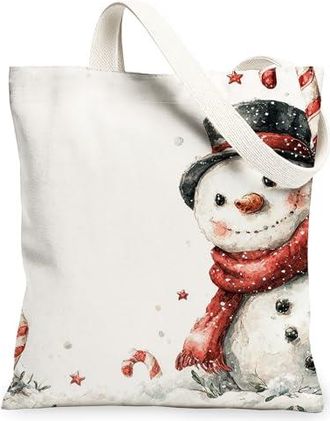 Generic Sacs fourre-tout en toile motif bonhomme de neige, sacs de courses r&eacute;utilisables, l&eacute;gers et lavables, Blanc, 13x15 Inch