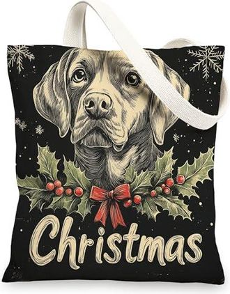 Generic Sac fourre-tout en toile motif chien golden retriever de No&euml;l pour faire du shopping, 33 x 38,1 cm, sac d&eacute;picerie r&eacute;utilisable pour femme, peinture da