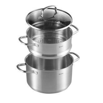 Berndes Multitopf 24 cm mit D&auml;mpfeinsatz & Glasdeckel - Edelstahl Kochtopf - Induktion & allherdtauglich - sp&uuml;lmaschinengeeignet
